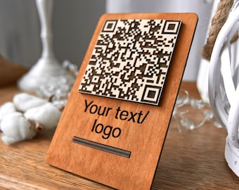 QR Code Menu Sign, Restaurant Menu, Wooden Table Menu, Scan for Menu ...