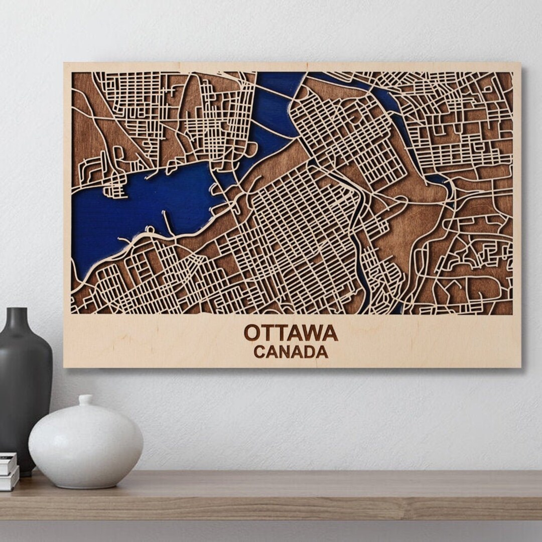 Office Wall Art Travel Lover Gift Wall City Map Wooden Ottawa City Map ...