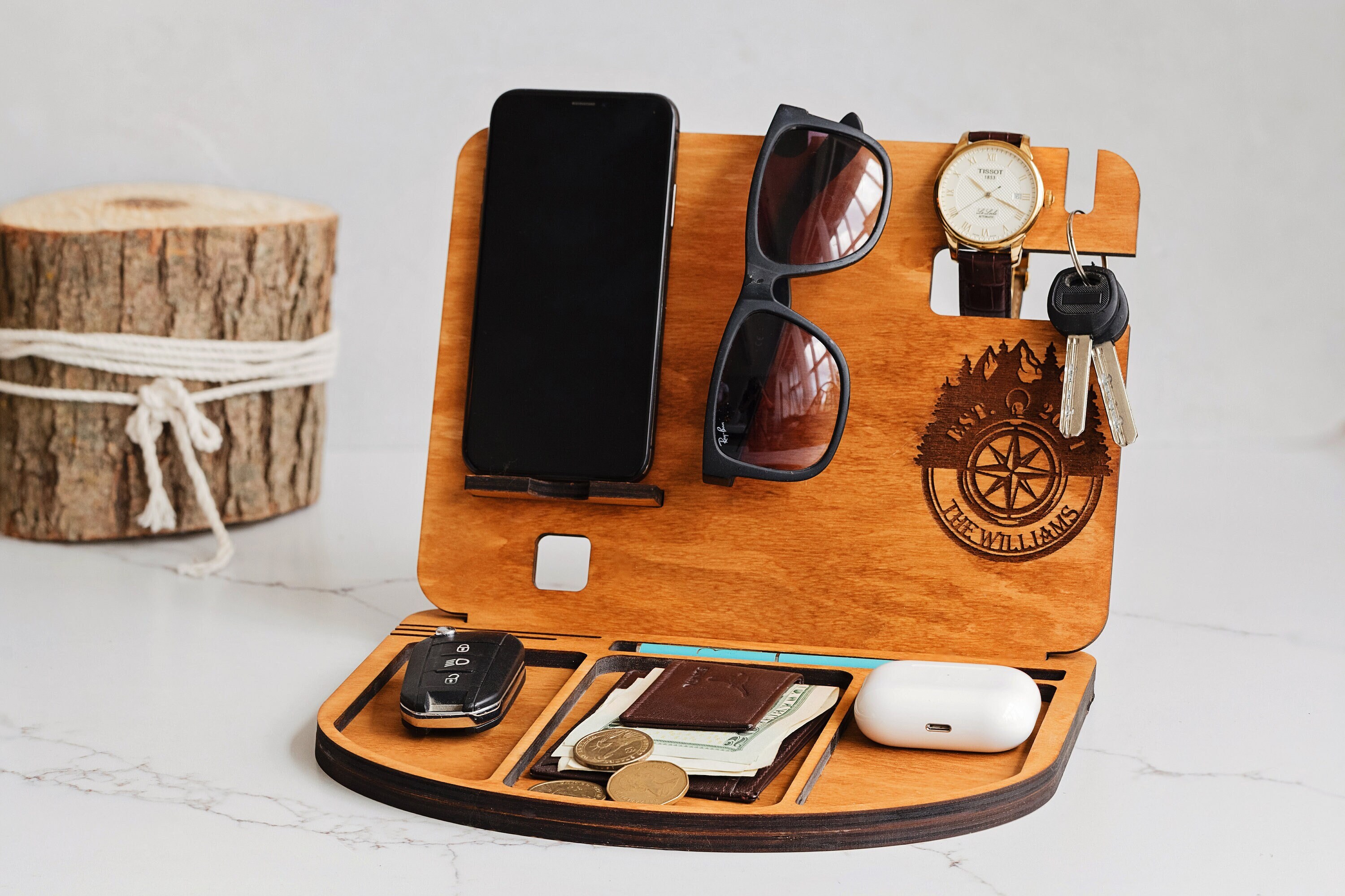 Wooden Table Organizer Docking Station Phone Stand Desk - Etsy