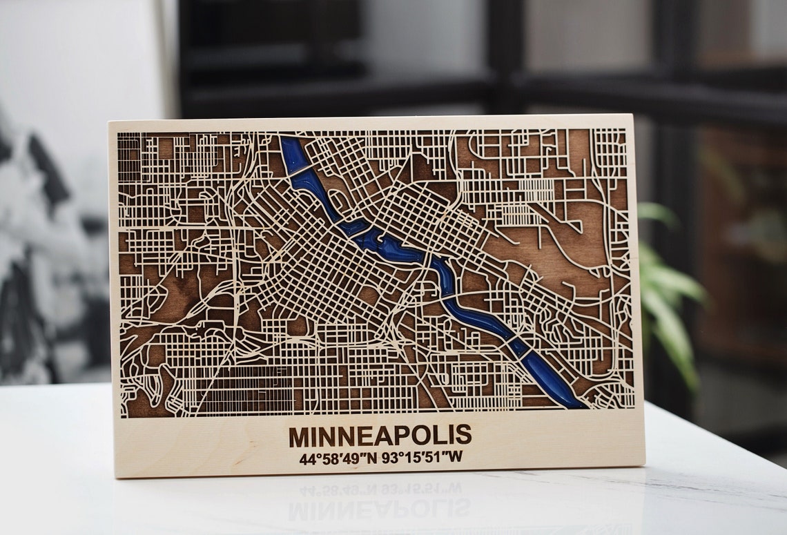 Minneapolis Map, 3D City Map, Wooden Map, Housewarming Gift, Home Decor ...