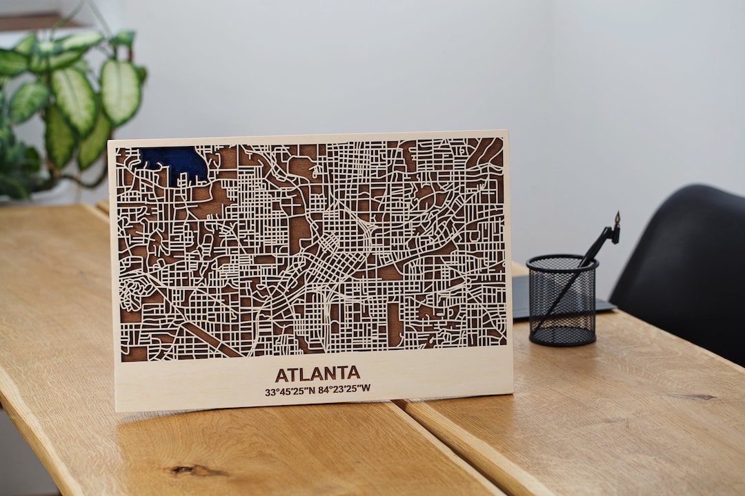 Atlanta Wood Map, Streets 3D Map, Travel Wall Art, Layers City Map ...