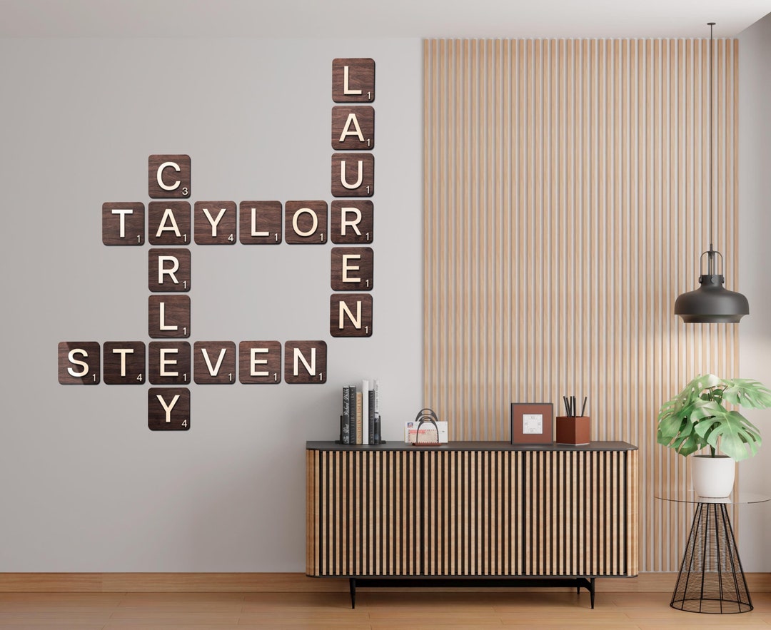 Wood Scrabble Wall Tiles, Large Scrabble Tiles Wall Art, Family Names ...