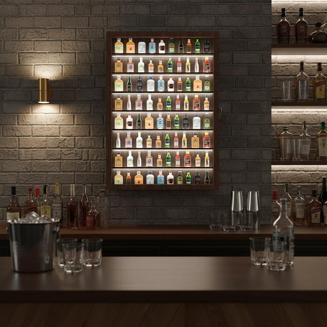 Wood Display Case With Door | Mini Bar Shelf for Mini Bottles | Liquor ...