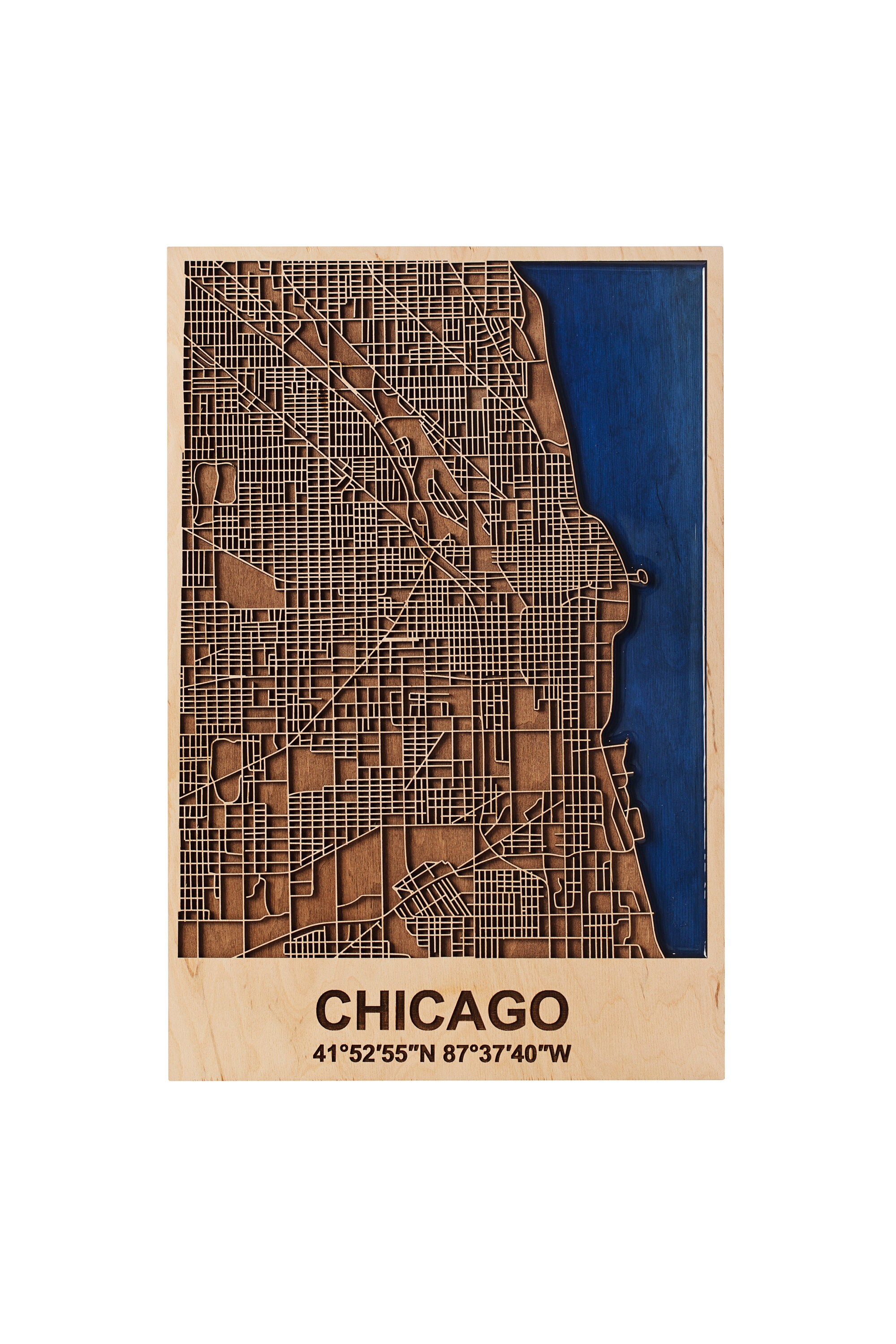 Chicago Street Map Wood 3D City Map Wooden Street Cutouts | Etsy