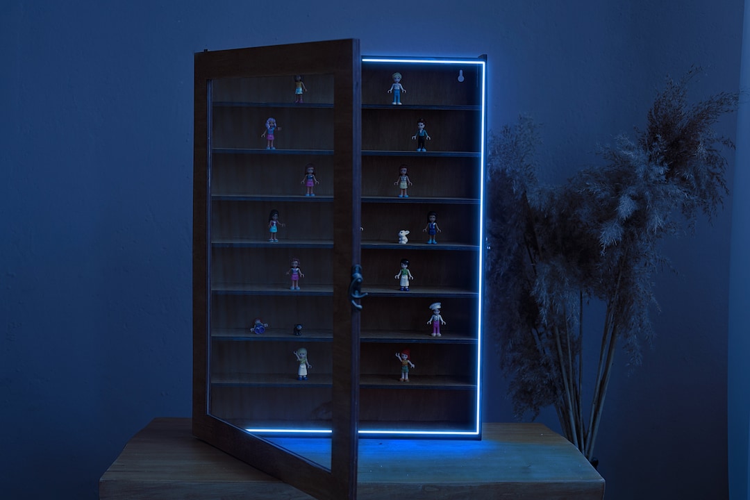 Led Wood Display Case, Display Cabinet Case for Figures With Glass Door ...