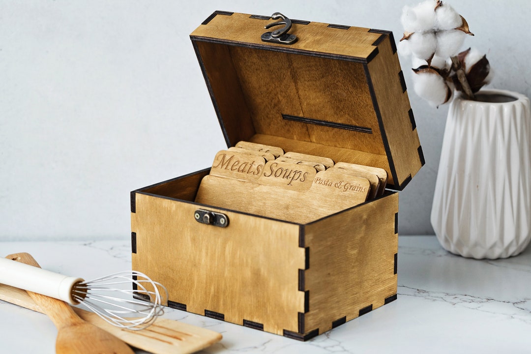 Recipe Box With Dividers, Wood Recipe Box, Recipe Box and Cards ...