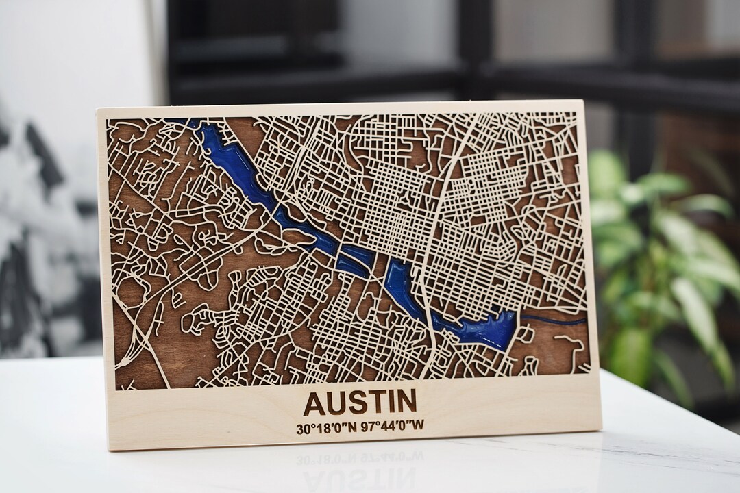 Austin Epoxy Wooden Map Streets 3D Map Travel Wall Art Layers City Map ...