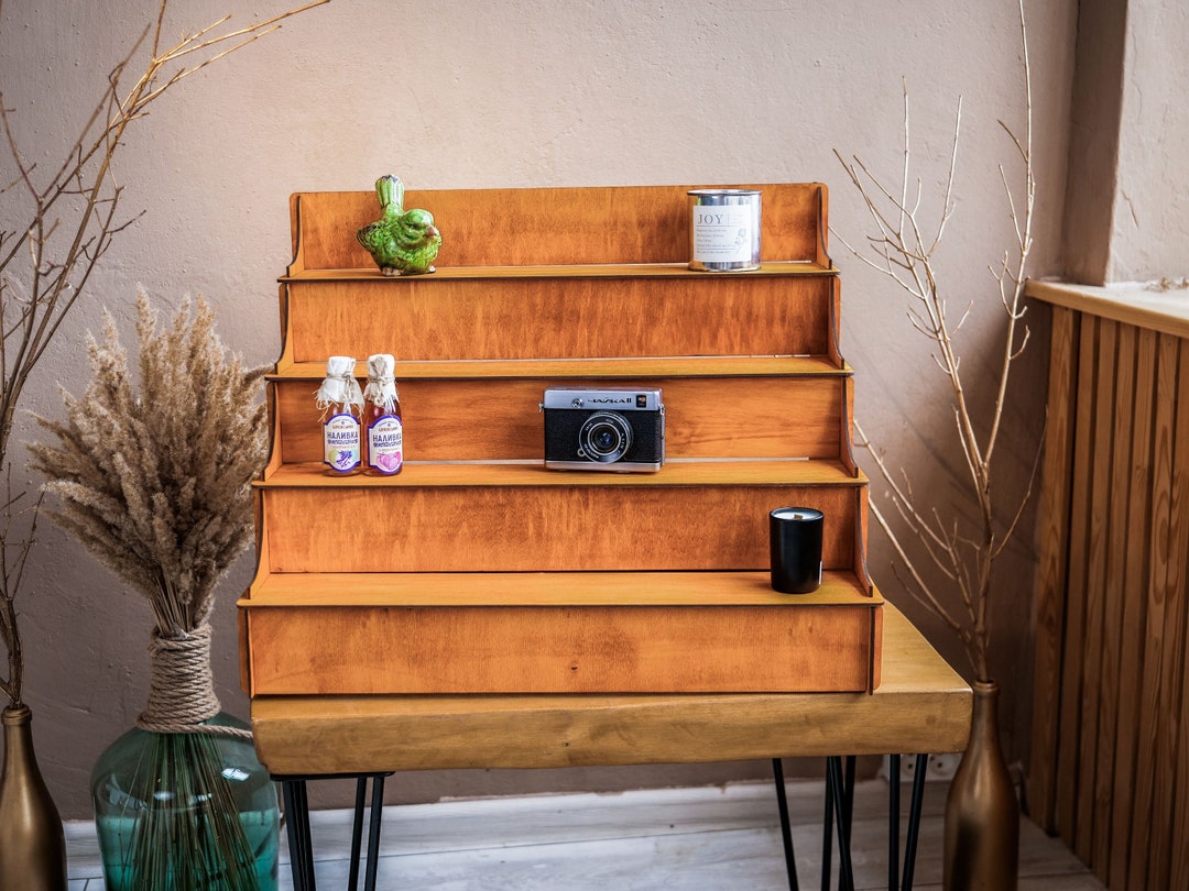 Retail Display Stand, Wooden Display Shelf for Collectibles, Market ...