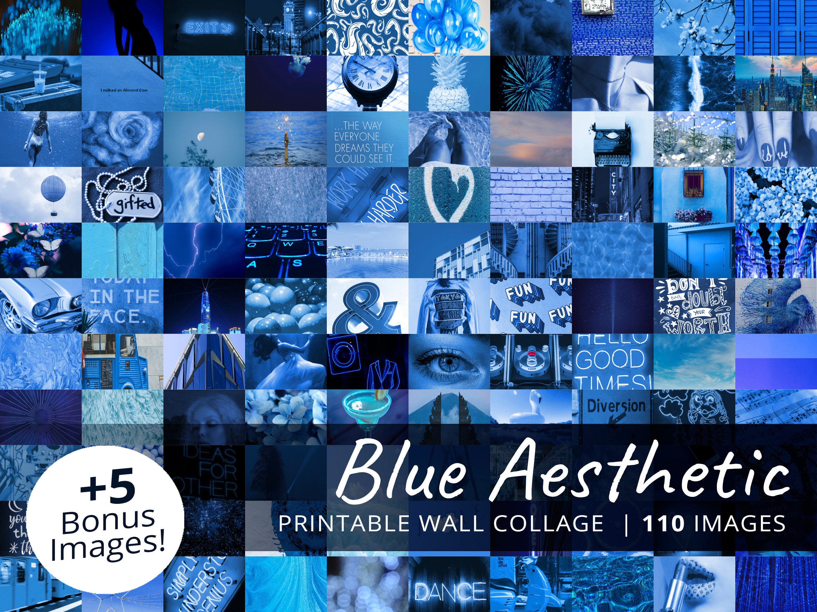Blue Aesthetic Wall Collage, Blue Collage Kit Aesthetic, Vsco Blue Wall ...
