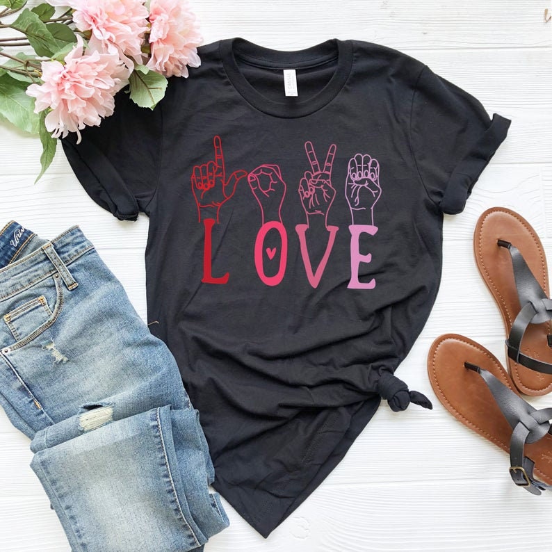 ASL Love Tshirt Love Sign Language I Love You Shirt Hand | Etsy