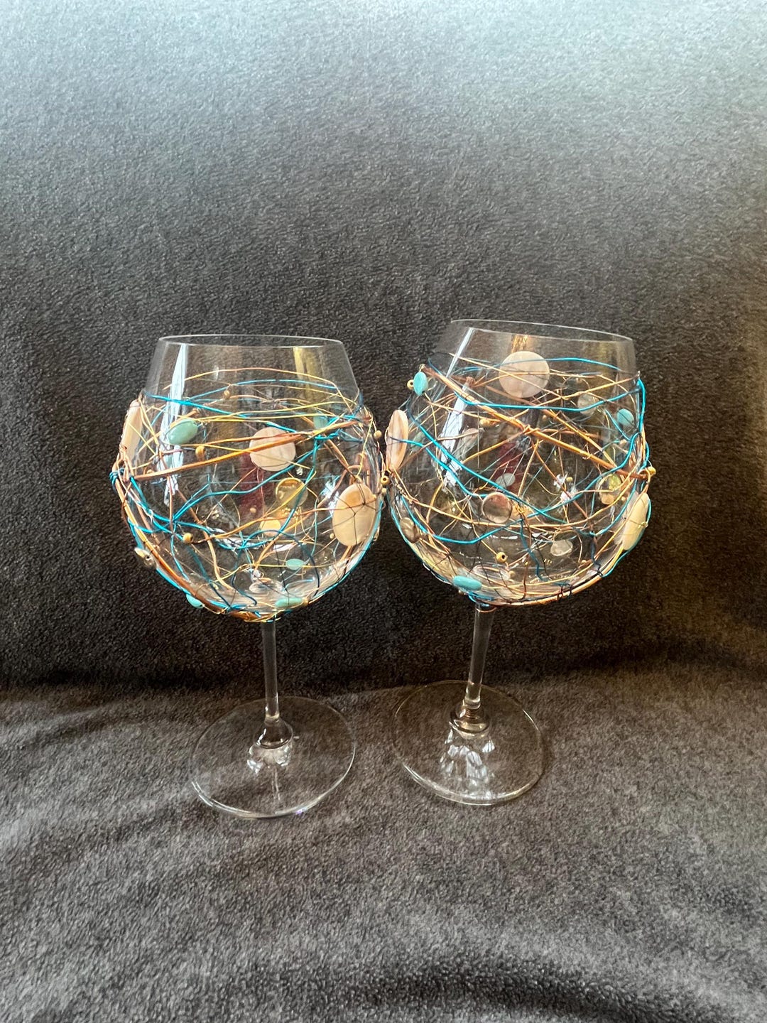 Handmade Wire Wrapped Wine Glasses, Turquoise and Copper Beaded Set - Etsy