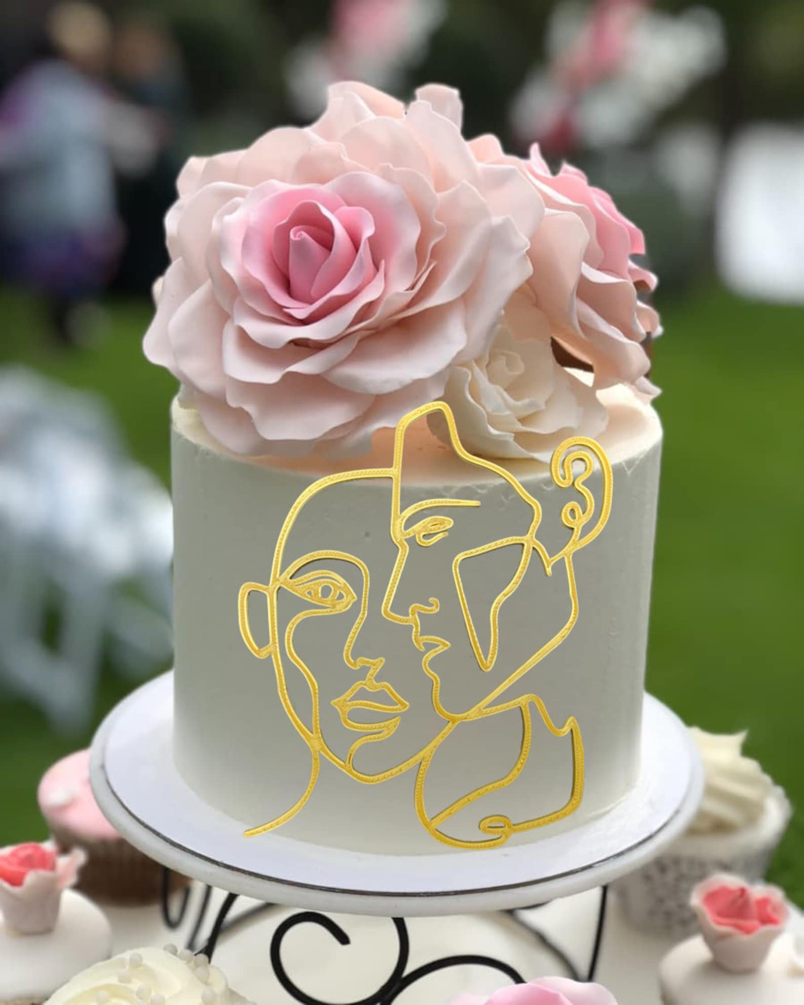 One Line Art Topper Woman and Man Personalized | Line Art Cake Topper ...
