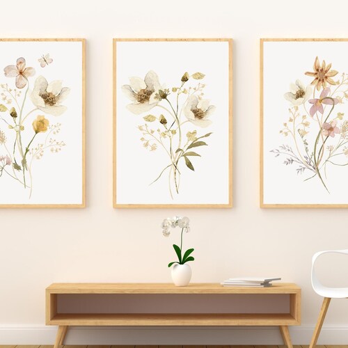 Watercolor Botanical Print Set of 3 Spring Flowers Prints - Etsy