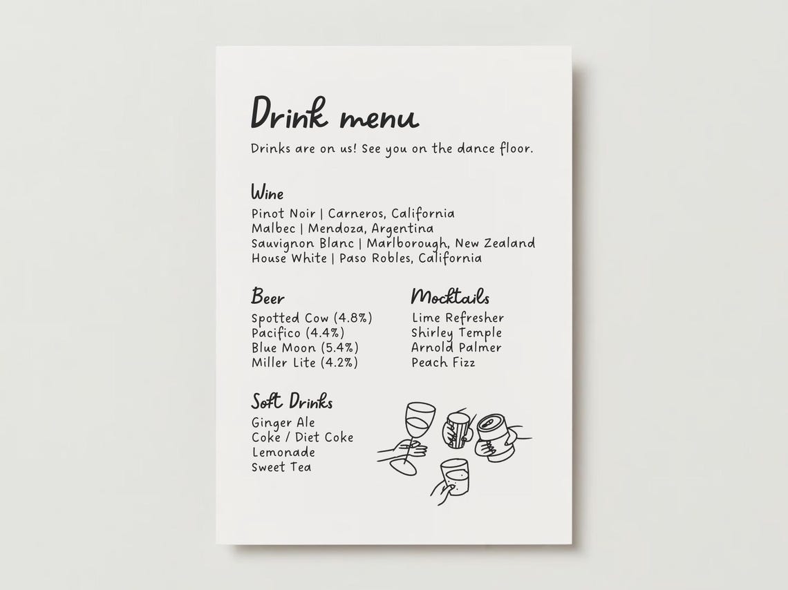 Cheers Loopy Font Drink Menu - DIY Printable Template (multiple Layouts ...