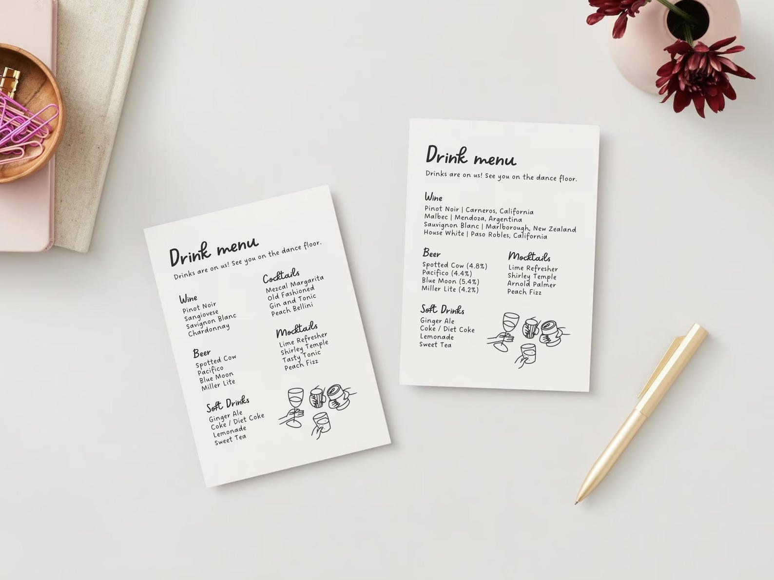 Cheers Loopy Font Drink Menu - DIY Printable Template (multiple Layouts ...