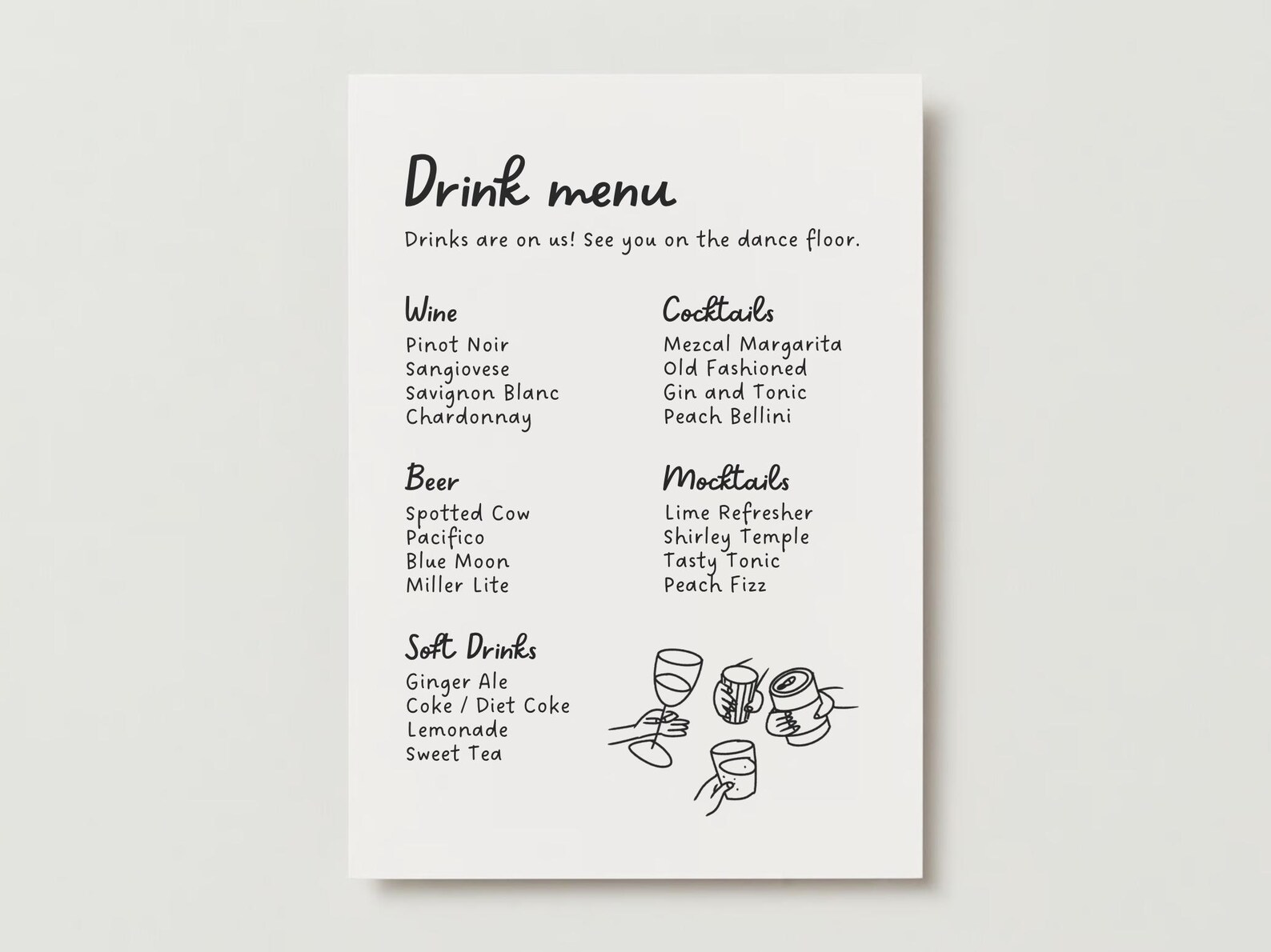 Cheers Loopy Font Drink Menu - DIY Printable Template (multiple Layouts ...