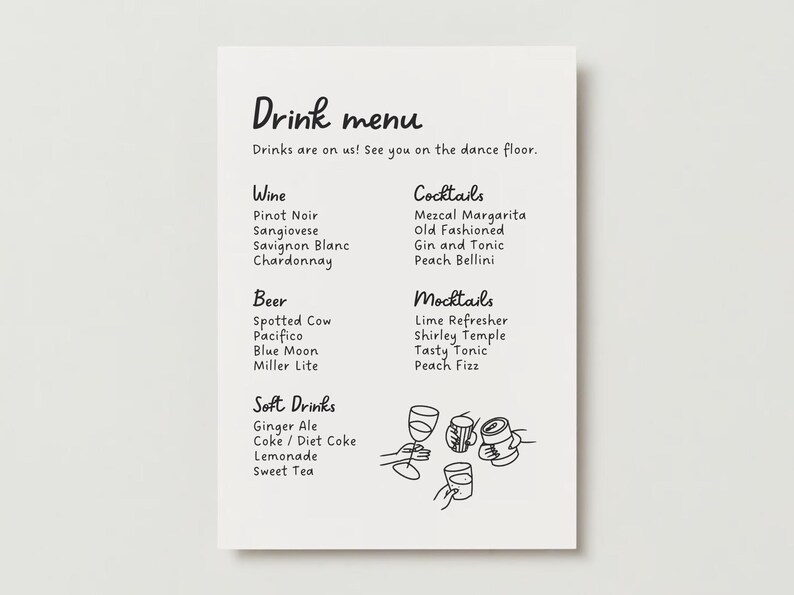 Cheers Loopy Font Drink Menu - DIY Printable Template (multiple Layouts ...