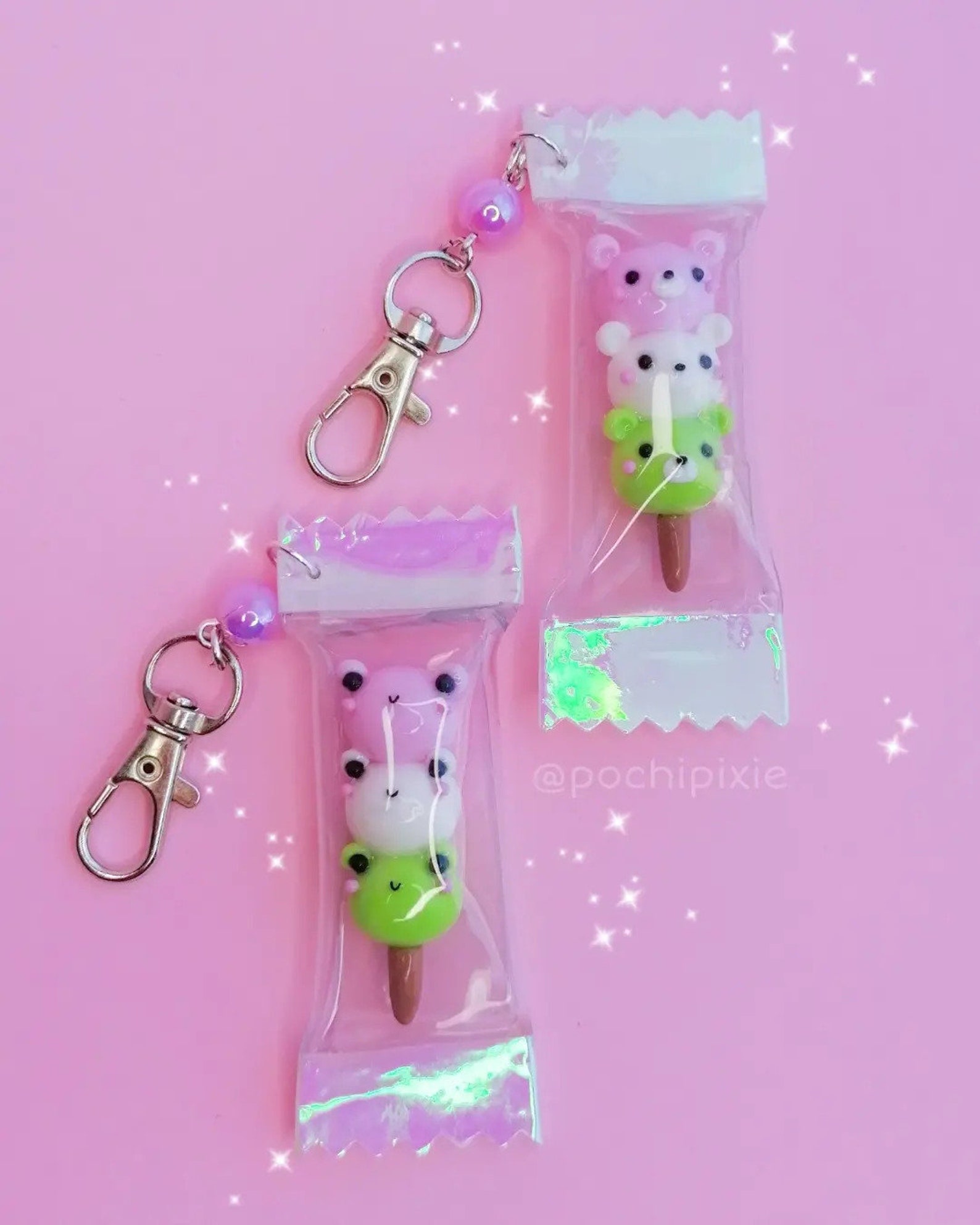 Handmade Dango Bear & Frog Candy Wrap Clay Charm / Adorable Polymer ...