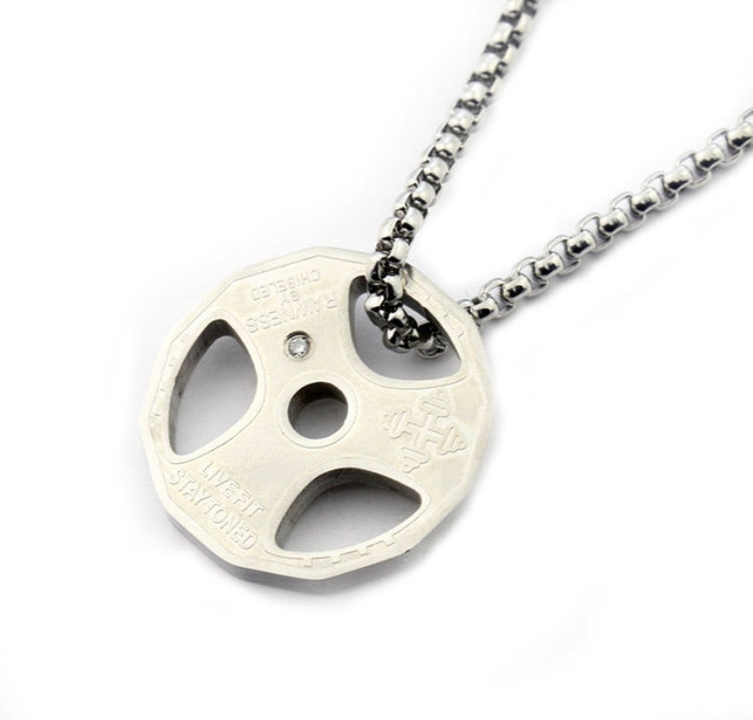 Fitness Motivation Pendant Necklace Stainless Steel Chain Powerlifting ...