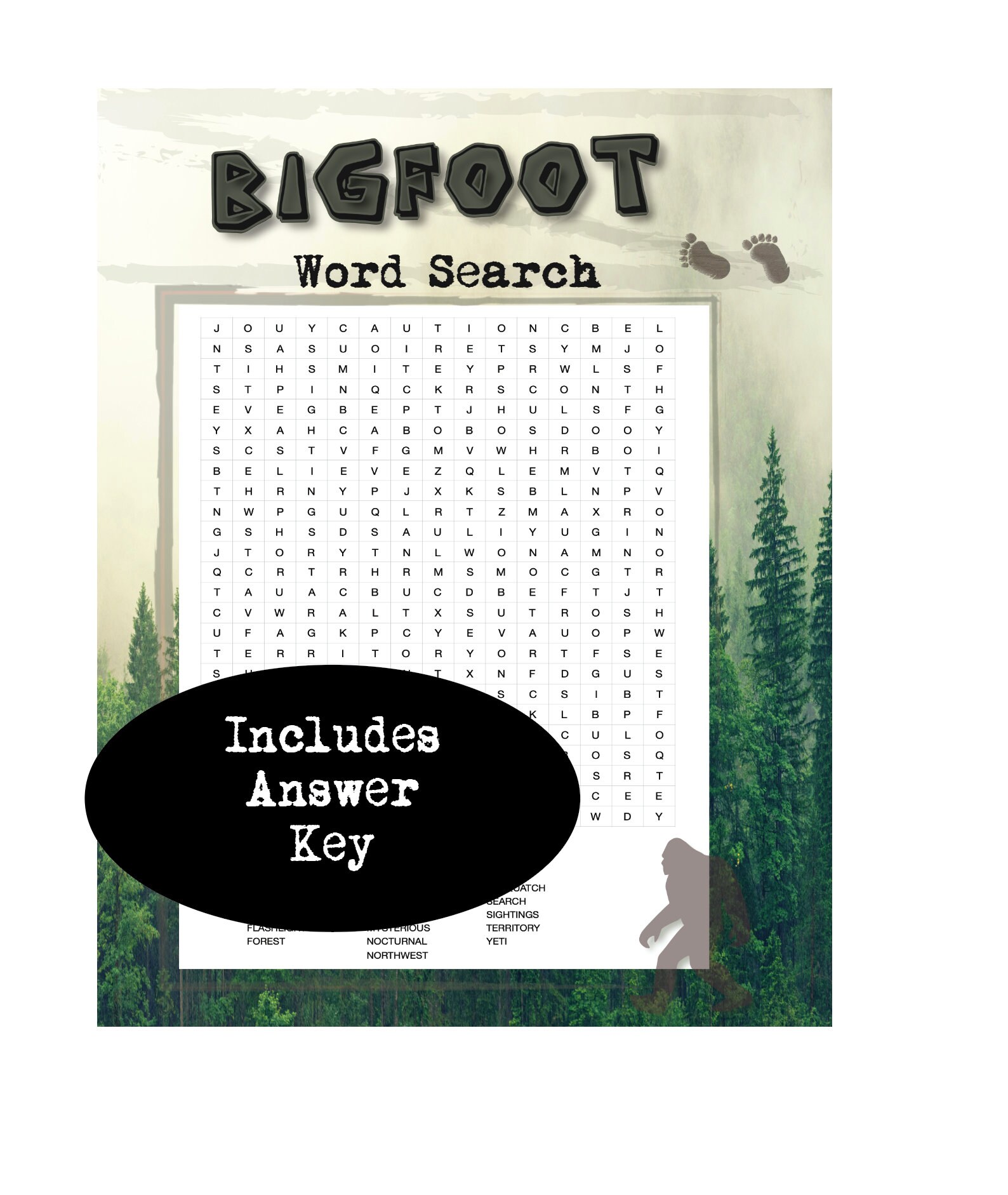 Bigfoot Word Search Bigfoot Party Game Camping Party Games | Etsy