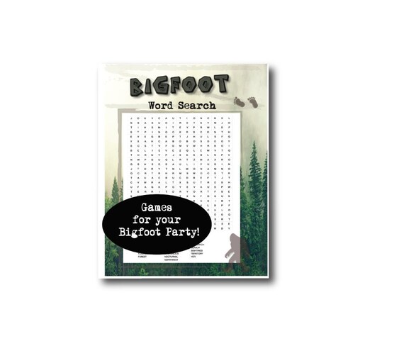 Bigfoot Word Search Bigfoot Party Game Camping Party Games | Etsy