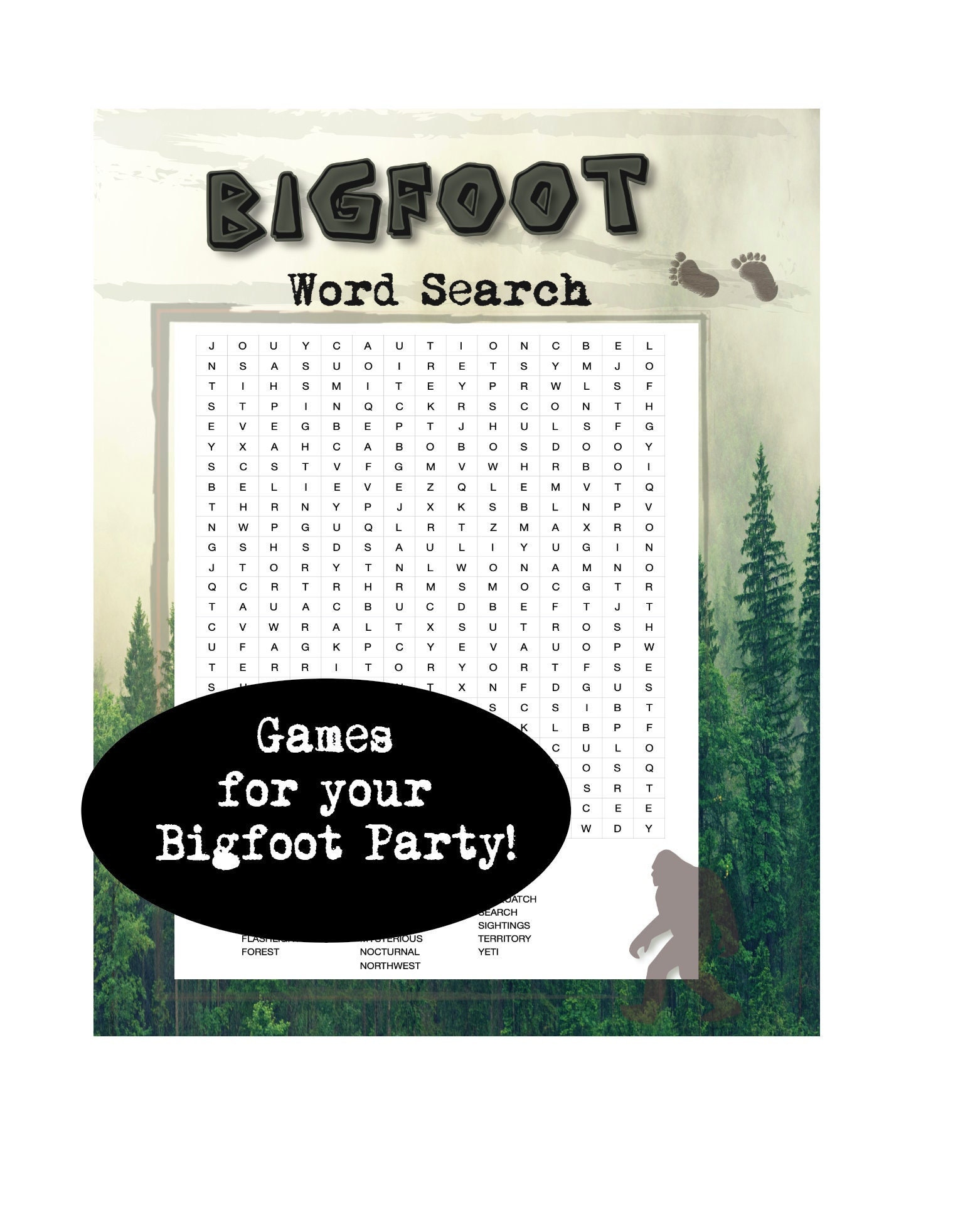 Bigfoot Word Search Bigfoot Party Game Camping Party Games - Etsy UK