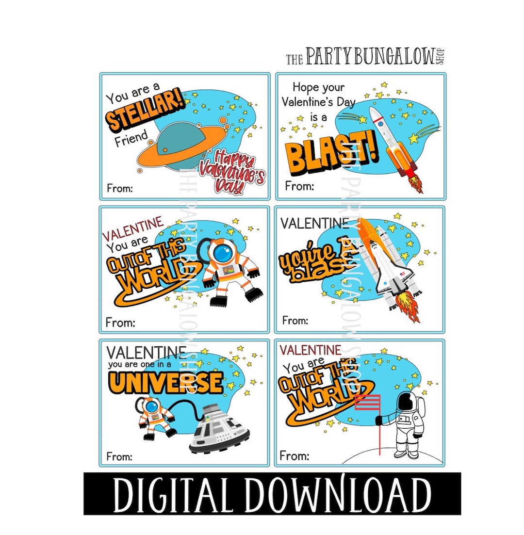 Printable Space Valentine Cards, Classroom Valentine Cards for Kids ...