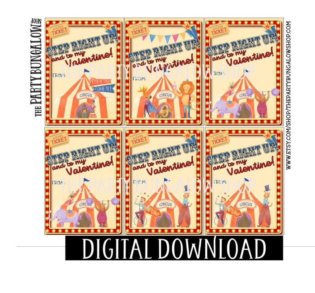 Printable Valentine Cards, Carnival Valentine Cards, Kids Valentines ...