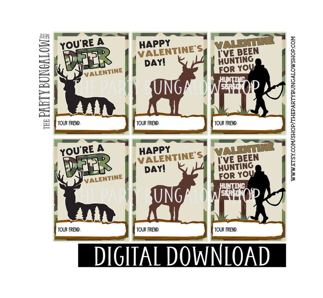 Printable Hunting Valentine Cards, Kids Valentines, School Valentine ...