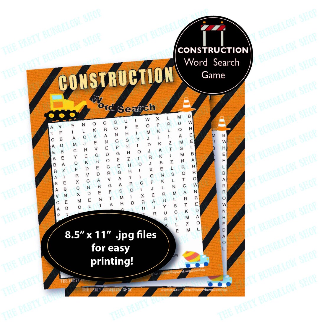 Construction Word Search, Construction Party Game, Boy Party Games ...