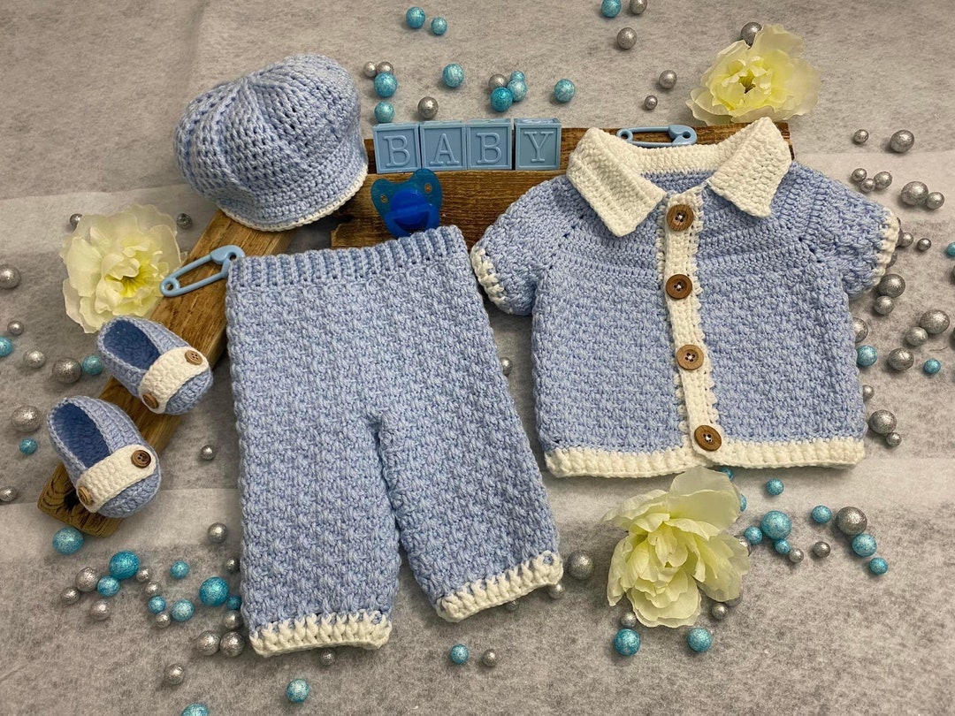 Crochet Baby Boy Blue Set - Etsy