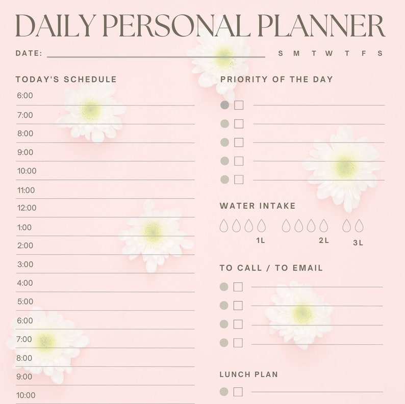Daily Planner With Flower Background - Etsy