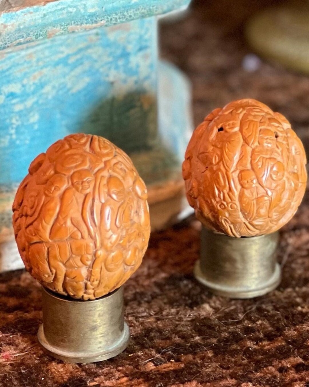 Early 1900s Chinese Carved Walnuts Featuring Allover Buddhist Monk ...
