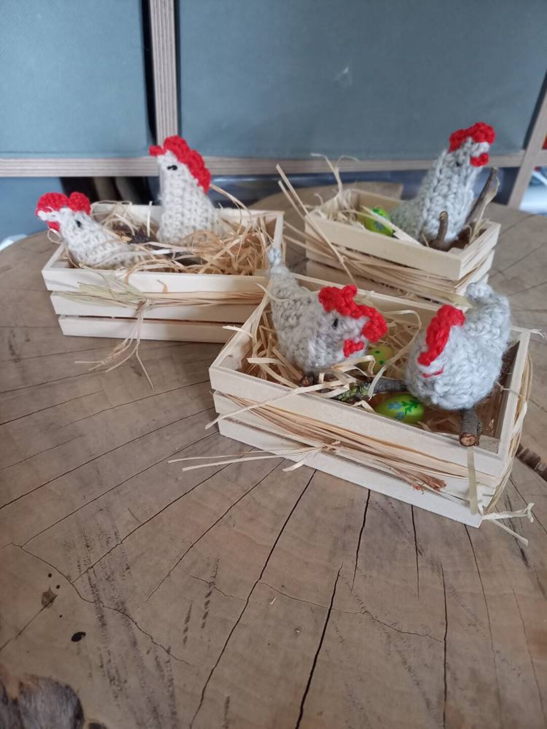 Chicken Chicken Hens Animal Decor Decoration White Gray Crochet ...