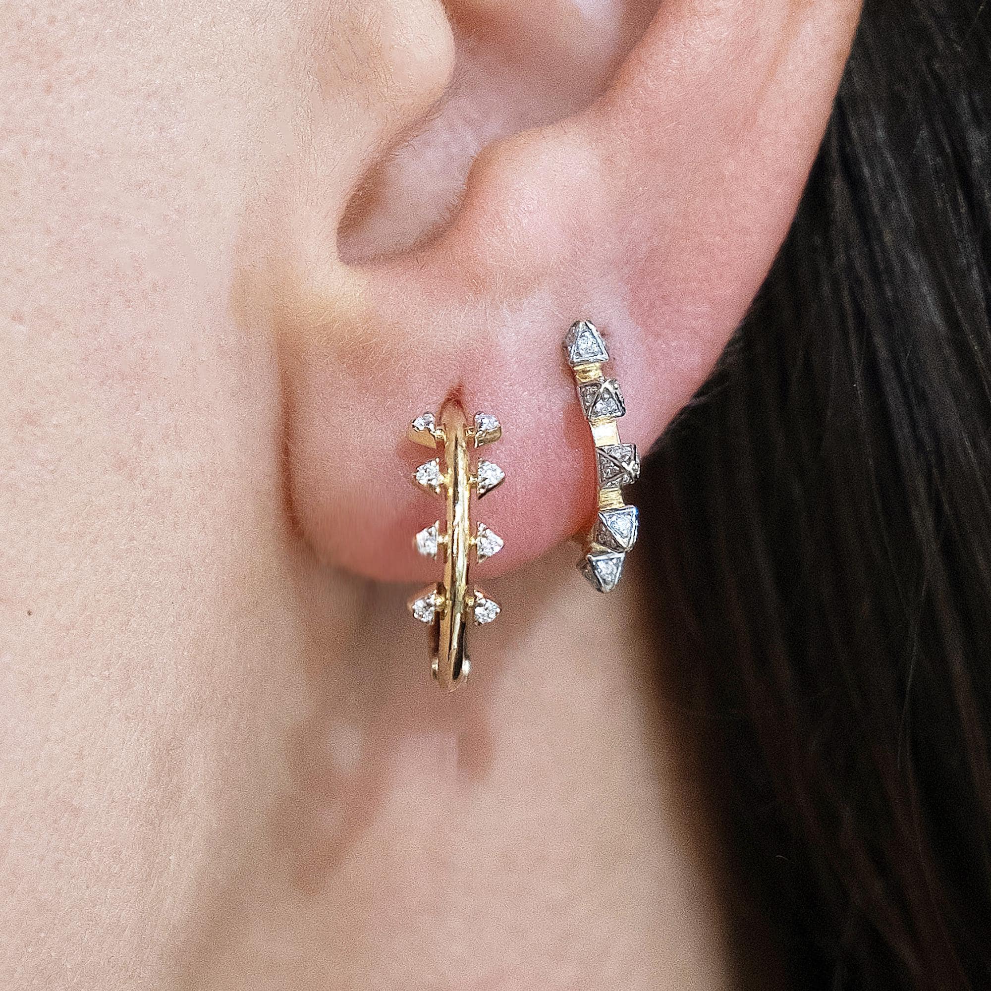 14K Solid Gold Diamond Ear Cuff: Minimalist Pyramid Shaped Earrings ...