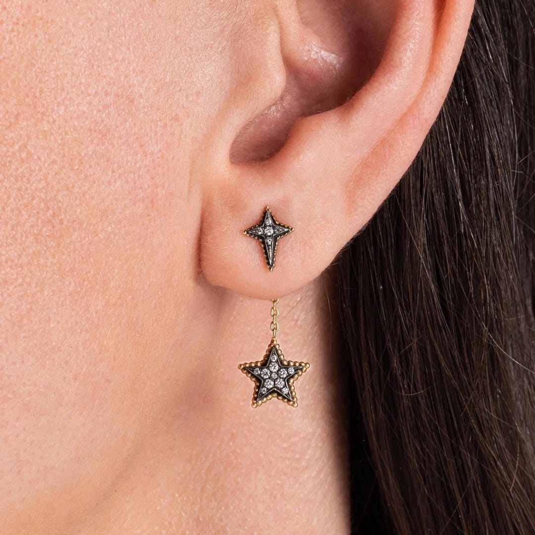 Dainty 18K Gold Diamond Convertible Earring Set, Detachable Dangle ...