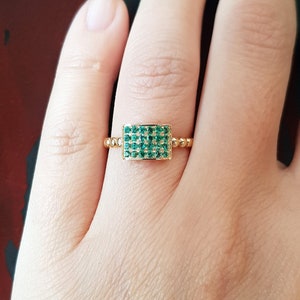 14K Solid Gold Emerald Rings for Women, Real Gold Emerald Rings, Dainty ...