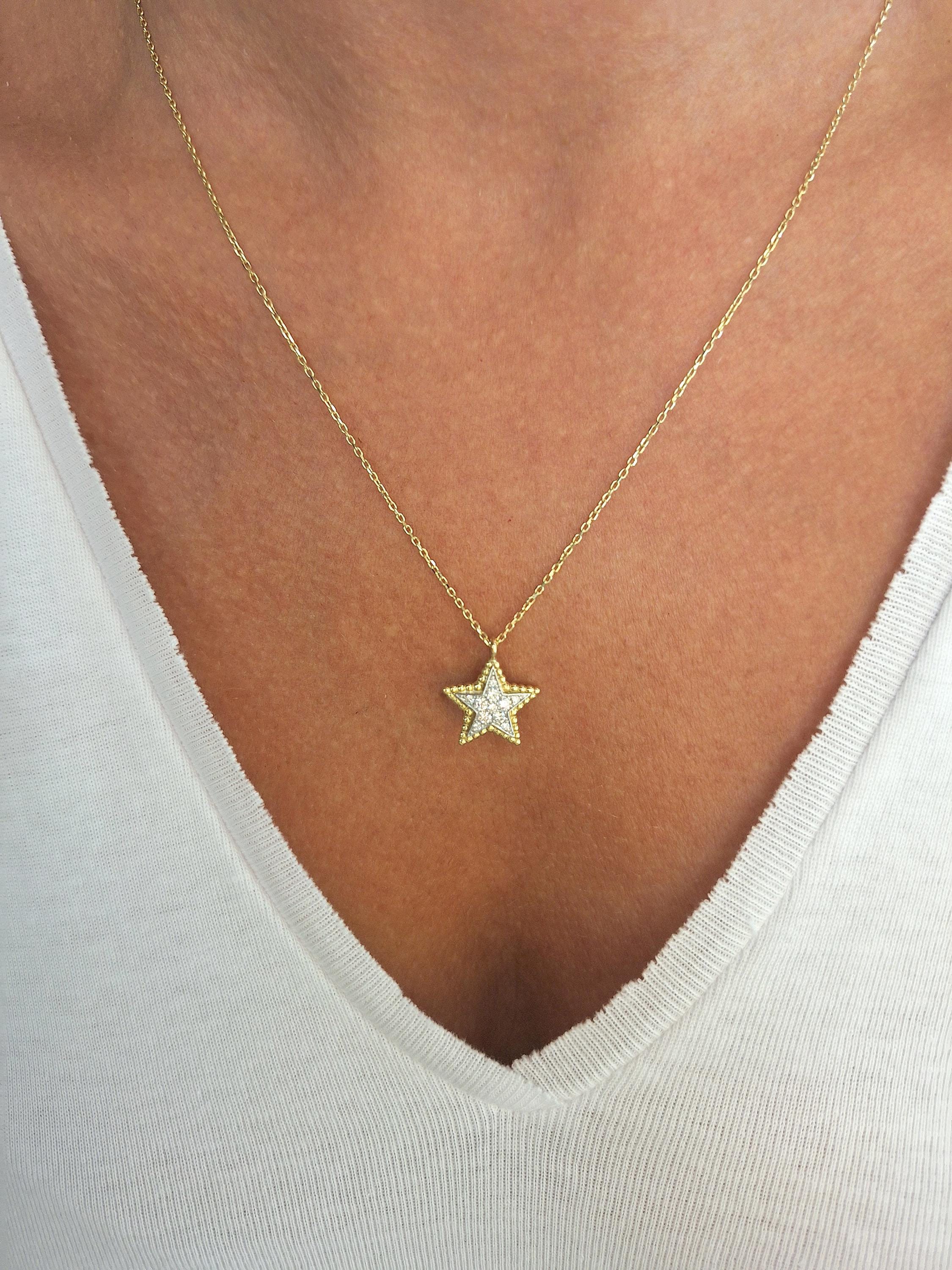 18k Gold Star Pendant With Diamonds: Star Necklace, Dainty Necklace ...