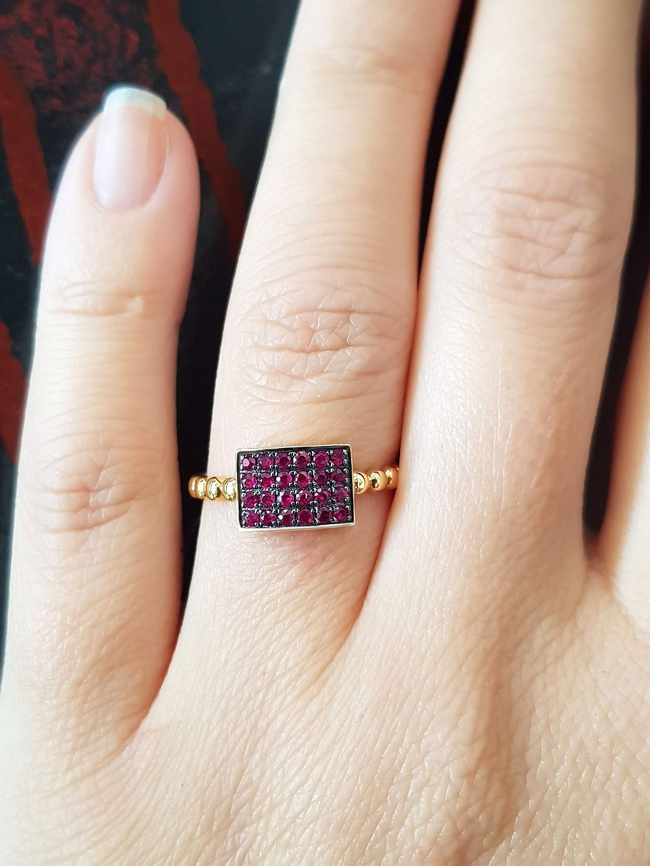 14K Solid Gold Ruby Rings for Women, Real Gold Rings for Women, Ruby ...