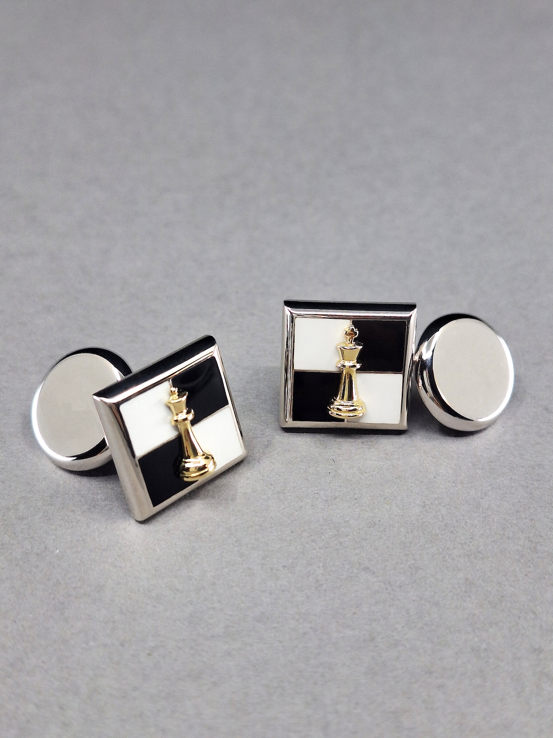 Chess Cufflinks 18K Gold and Silver With Enamel, Chess Cufflinks, Gold ...