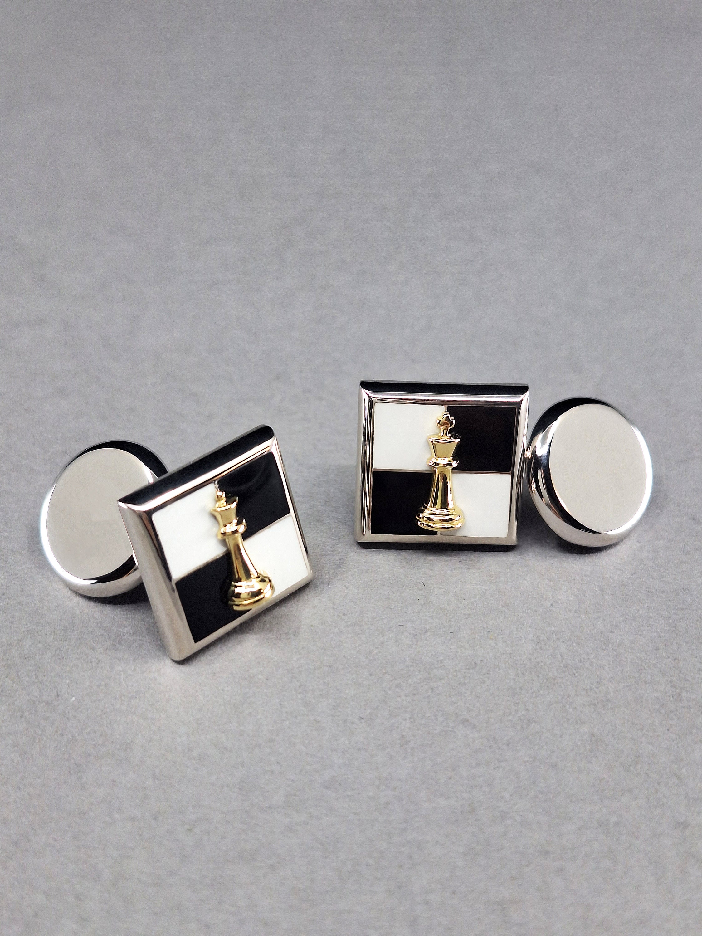 Chess Cufflinks 18K Gold and Silver With Enamel, Chess Cufflinks, Gold ...