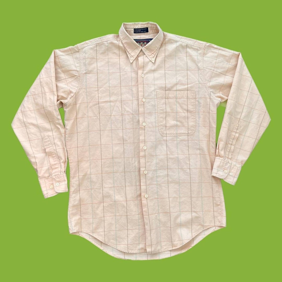 1990s Ralph Lauren Neutral Windowpane Plaid Button Down Shirt Boy Scout ...