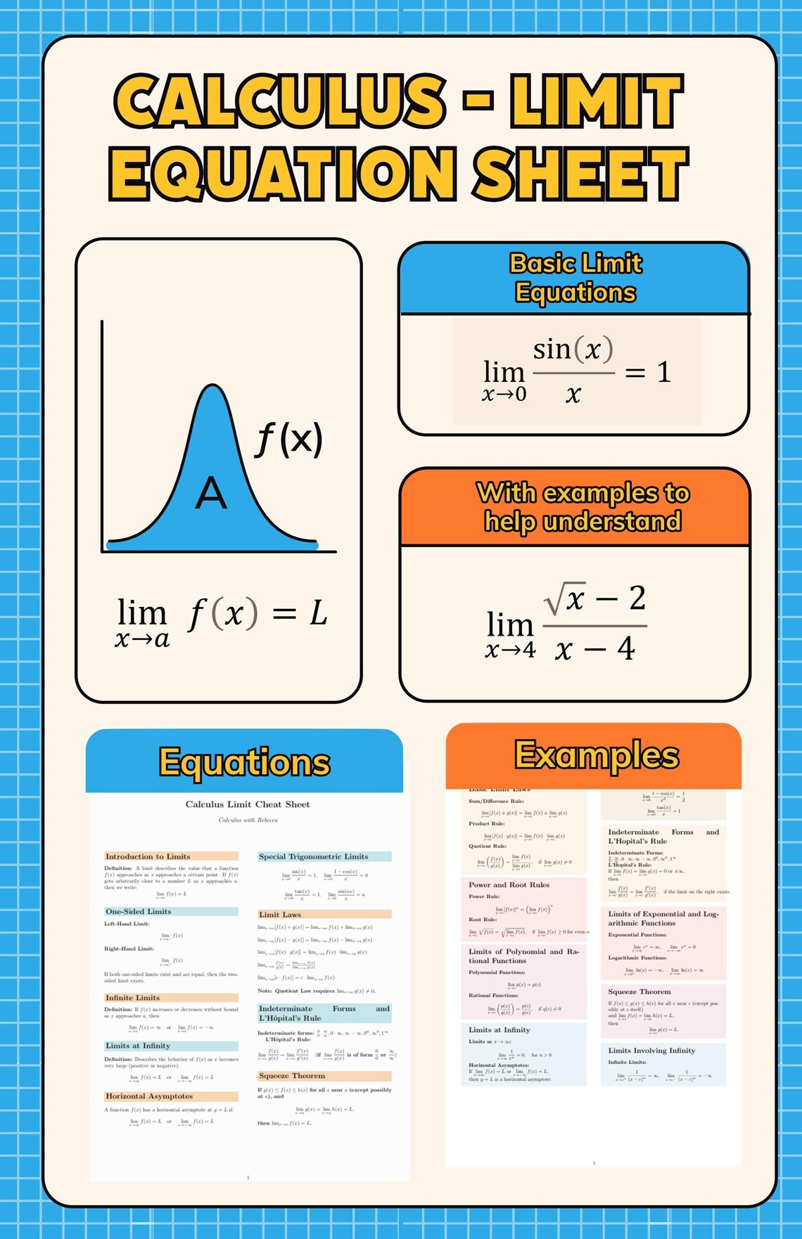 Calculus 1 Limit equation Sheet & Examples - Etsy