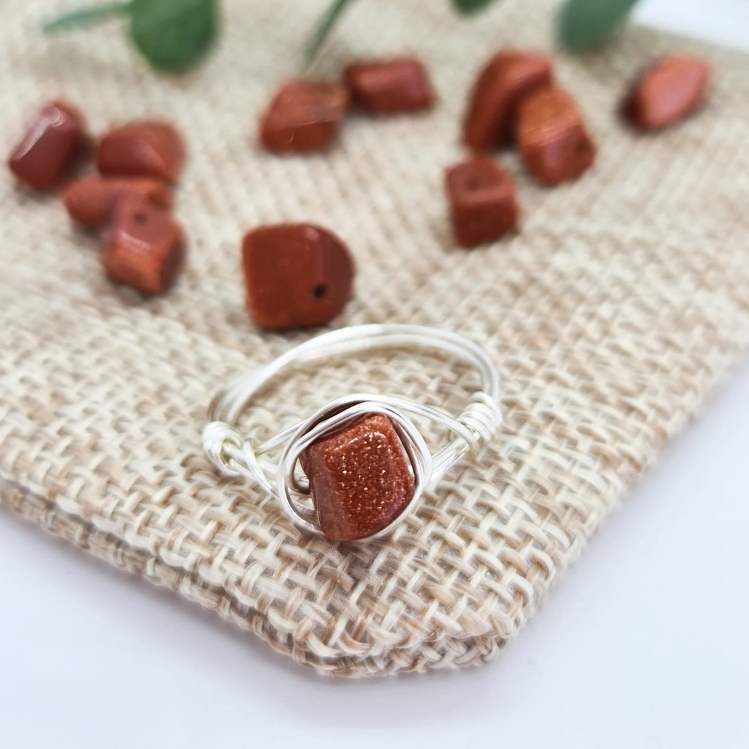 Golden Sand Stone Wire Ring, Minimalist Stacking Ring - Etsy