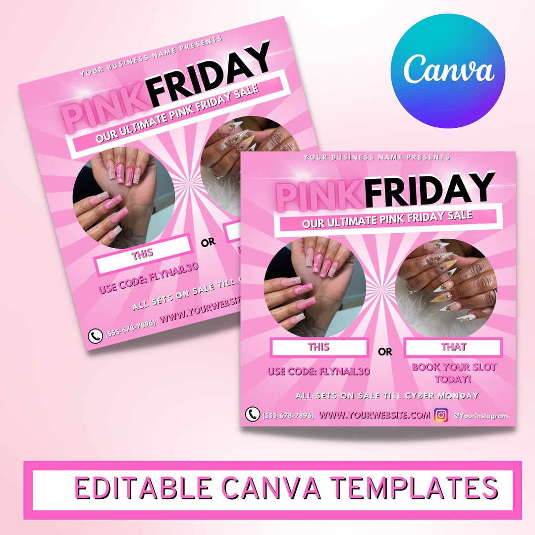 Pink Friday Nail Flyer, DIY Flyer Template Design, Sale Flyer, Book Now ...
