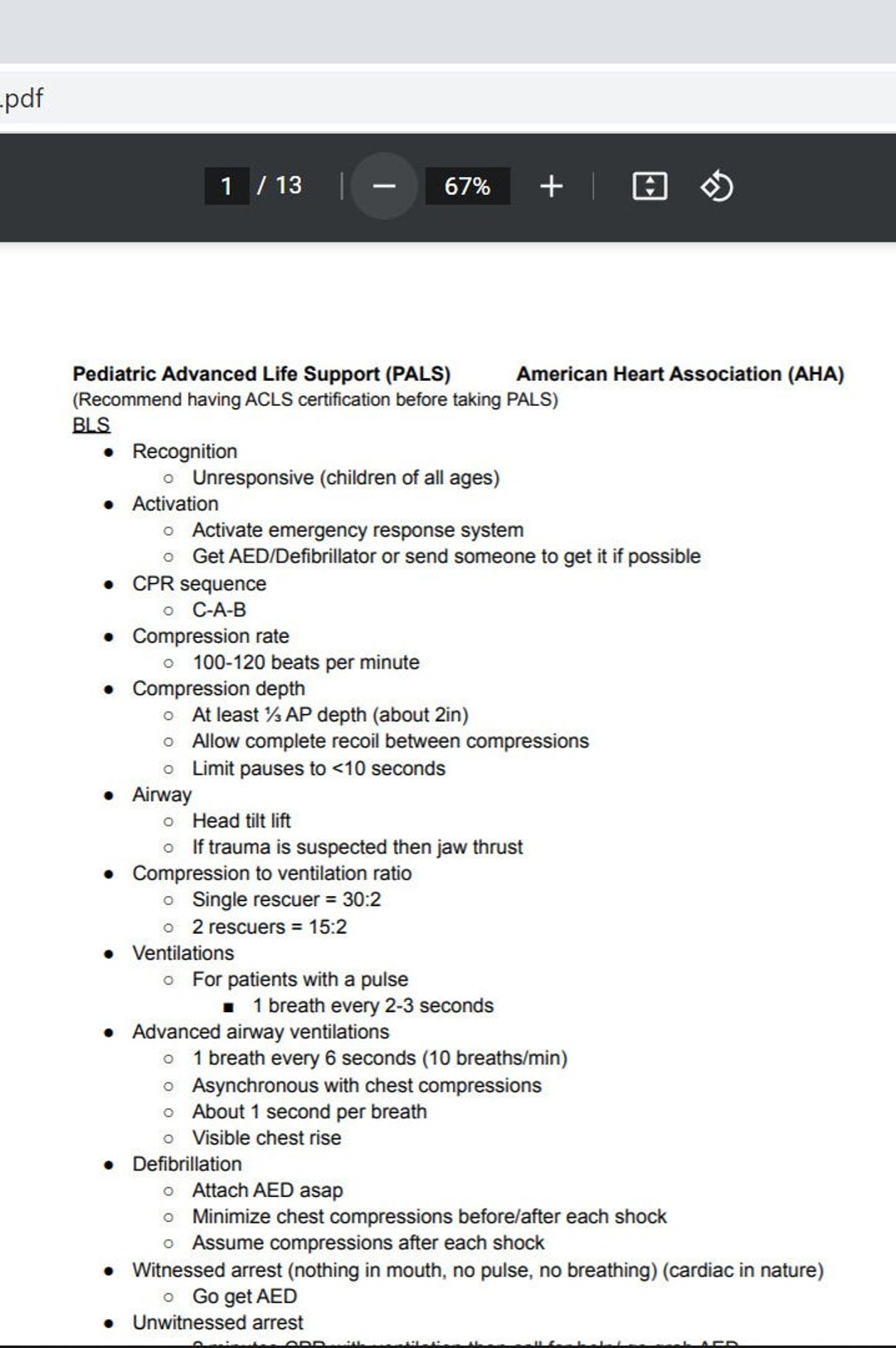 PALS - Pediatric Advanced Life Support (AHA) - Etsy