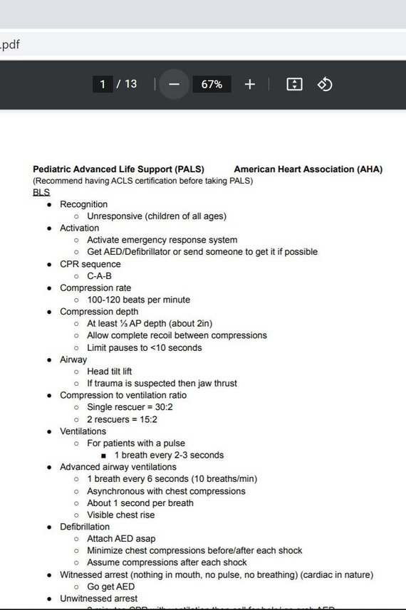 PALS Pediatric Advanced Life Support AHA - Etsy