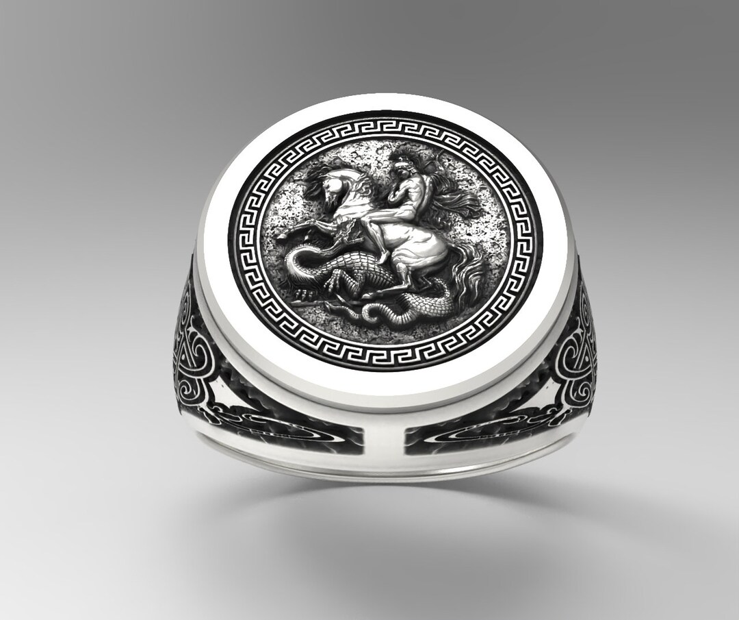 Saint George Sterling Silver Signet Ring: Medieval Sovereign Design - Etsy