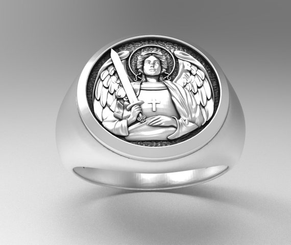 St Michael the Archangel Handmade Sterling Silver Signet Ring - Etsy