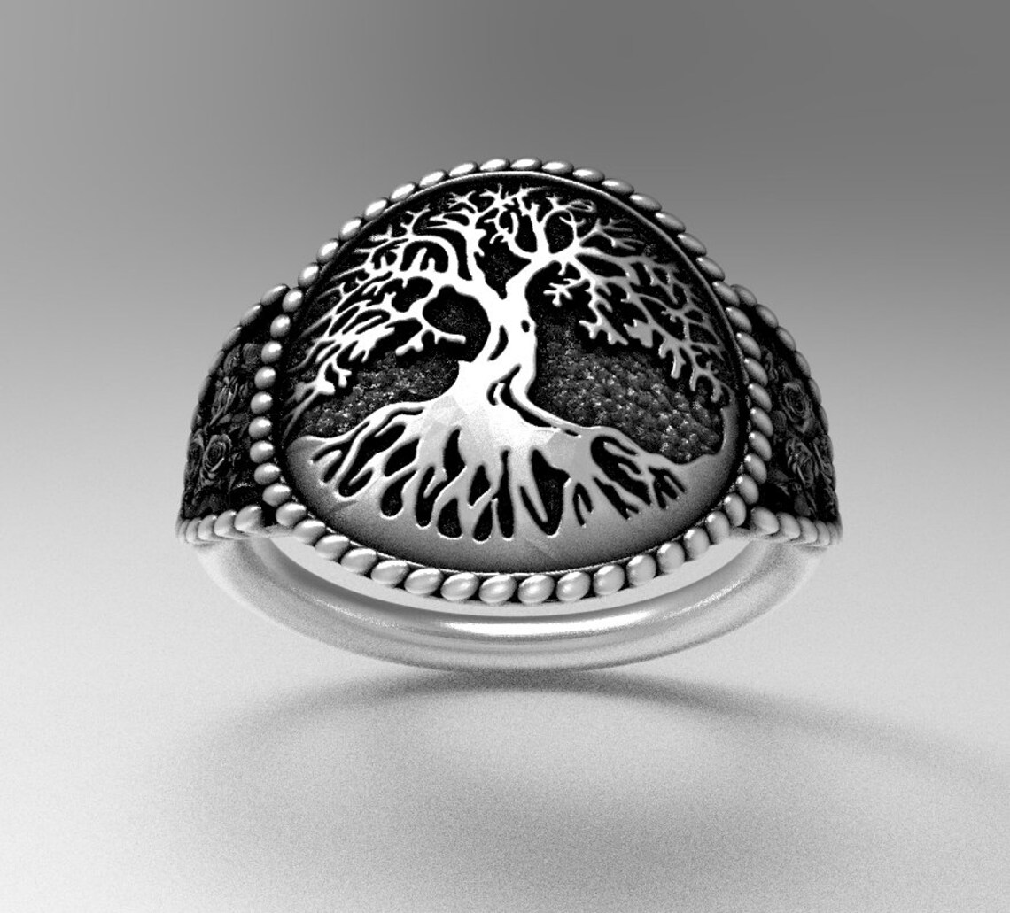 Engraved Tree of Life Ring: Oxidized Sterling Silver Filigree - Etsy